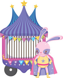 Cute circus rabbit with layer and kiosk Royalty Free Vector