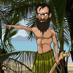 Cartoon lonely man on a small island with a palm Vector Image