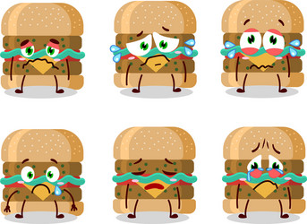 Crying hamburger bun mascot cartoon Royalty Free Vector