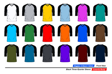 V-neck raglan t shirt three quarter sleeve Vector Image