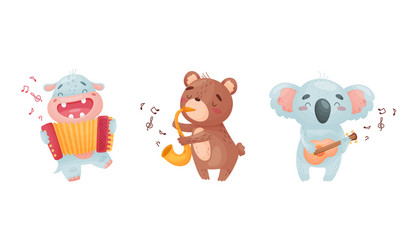 Cartoon animals playing musical instruments Vector Image