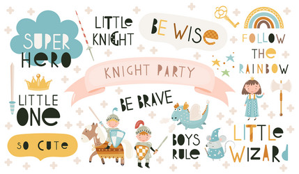 Poster cute little knight on horseback Royalty Free Vector