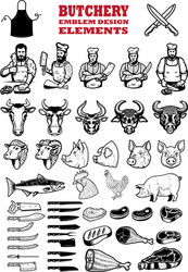 Set of butcher shop labels and design elements Vector Image