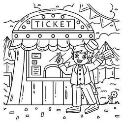 Circus seller and ticket booth coloring page Vector Image