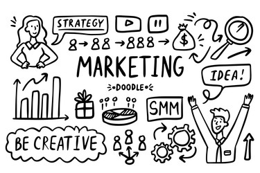 Marketing doodle set simple sketch outline Vector Image