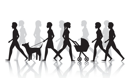 Silhouettes of different people walking side view Vector Image