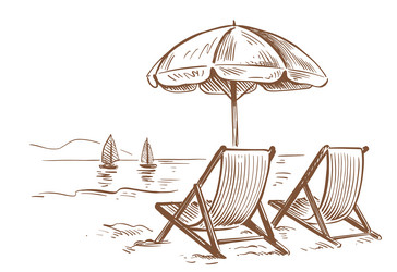 Beach chair with umbrella vintage drawing Vector Image