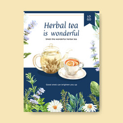 Herbal tea poster design with cinnamon mint Vector Image