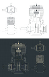 Four-stroke car engine isometric blueprints Vector Image