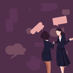 Two colleagues standing sharing thoughts together Vector Image