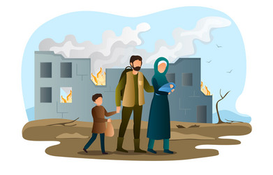 Refugee people migrant run away from war Vector Image