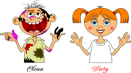 Opposite words with clean and dirty Royalty Free Vector