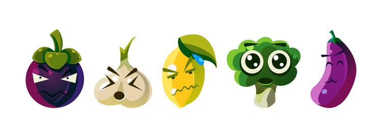 Funny fruit and vegetable characters with faces Vector Image
