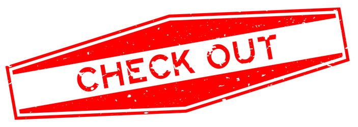 Grunge red check out word round rubber seal stamp Vector Image