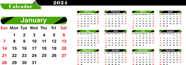 2024 calendar design date panel Royalty Free Vector Image