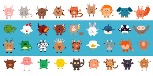 A set of animals of square and round shape Vector Image