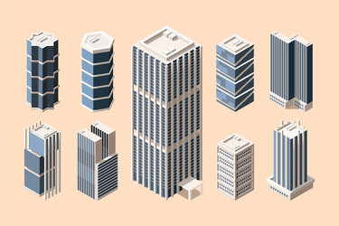 Multi-storey building skyscraper in isometric Vector Image