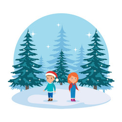 Little kids with winter clothes Royalty Free Vector Image