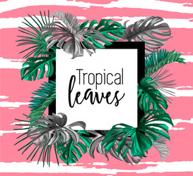 Wooden sign with tropical leaves on background Vector Image