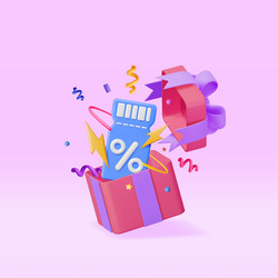3d coupon with percent symbol in gift box Vector Image