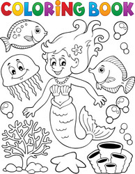 Coloring book happy mermaid Royalty Free Vector Image