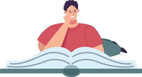Reader man reading book seated in book character Vector Image