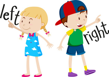 Girl pointing left and boy right Royalty Free Vector Image