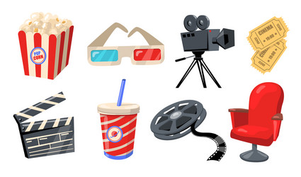 Cartoon cinema elements movie theater popcorn Vector Image