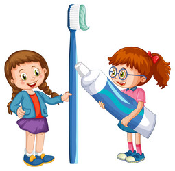 Cute girl cartoon character holding toothbrush Vector Image