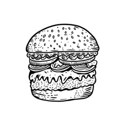 Hand drawn black color burger Royalty Free Vector Image