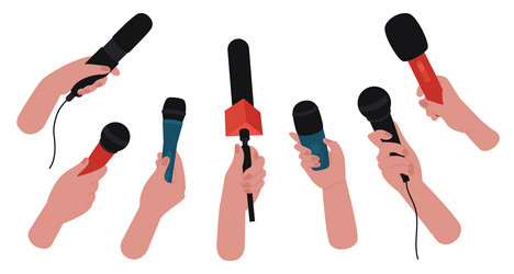 Hands holding microphone mass media reporters Vector Image
