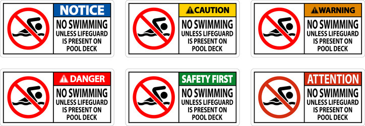 Danger pool sign no swimming unless lifeguard Vector Image