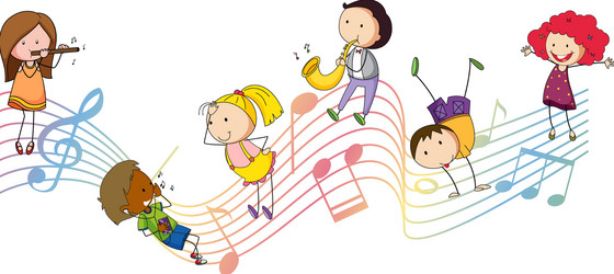 Kids musical instruments and music symbols set Vector Image