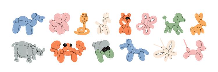 Various balloon animals collection Royalty Free Vector Image