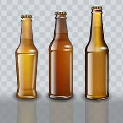 Set of full beer bottles on transparent background