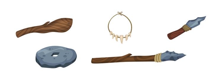 Stone age hunting weapons with stick and spear Vector Image