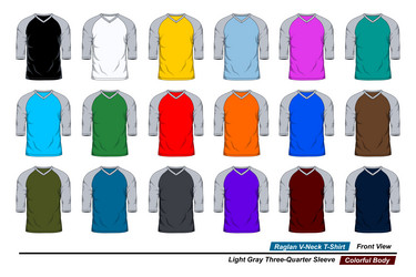 Three quarter sleeve v-neck raglan t-shirt Vector Image