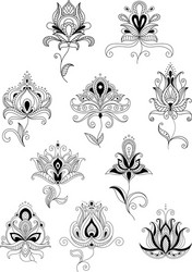 Paisley design elements with outline indian Vector Image
