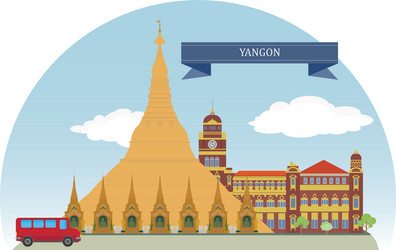 Yangon rangoon skyline myanmar city linear Vector Image