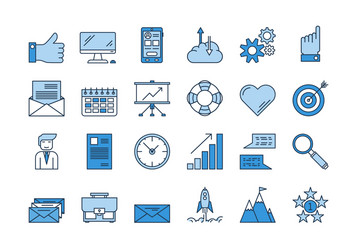 02 blue business icons set Royalty Free Vector Image
