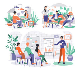 Workers project discussion in office Royalty Free Vector