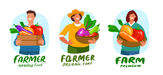 Farmer with box fresh vegetables agriculture Vector Image