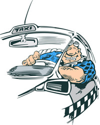 Stickman cartoon of crazy car driver and scared Vector Image