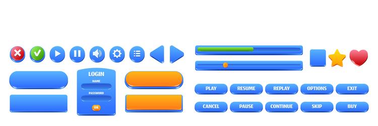 Mobile game ui collection of icons and buttons Vector Image