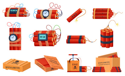 Cartoon set of tnt explosives isolated on white Vector Image