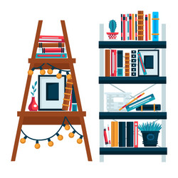 Flat bookshelves shelf book in room library Vector Image