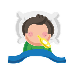 Cartoon man is lying down and has a fever Vector Image