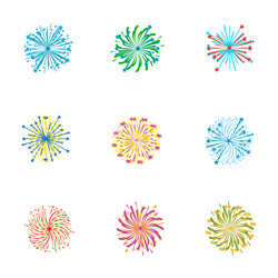 Set of nine fireworks Royalty Free Vector Image