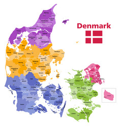 Denmark municipalities map colored by regions Vector Image