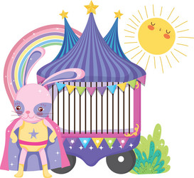 Cute circus rabbit with layer and kiosk Royalty Free Vector